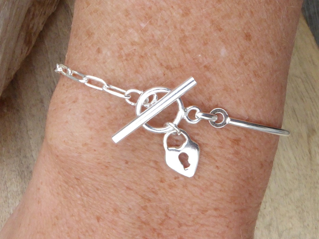 Bracelet argent Sterling 925 chaîne et cadenas - bracelet demi-jonc ...