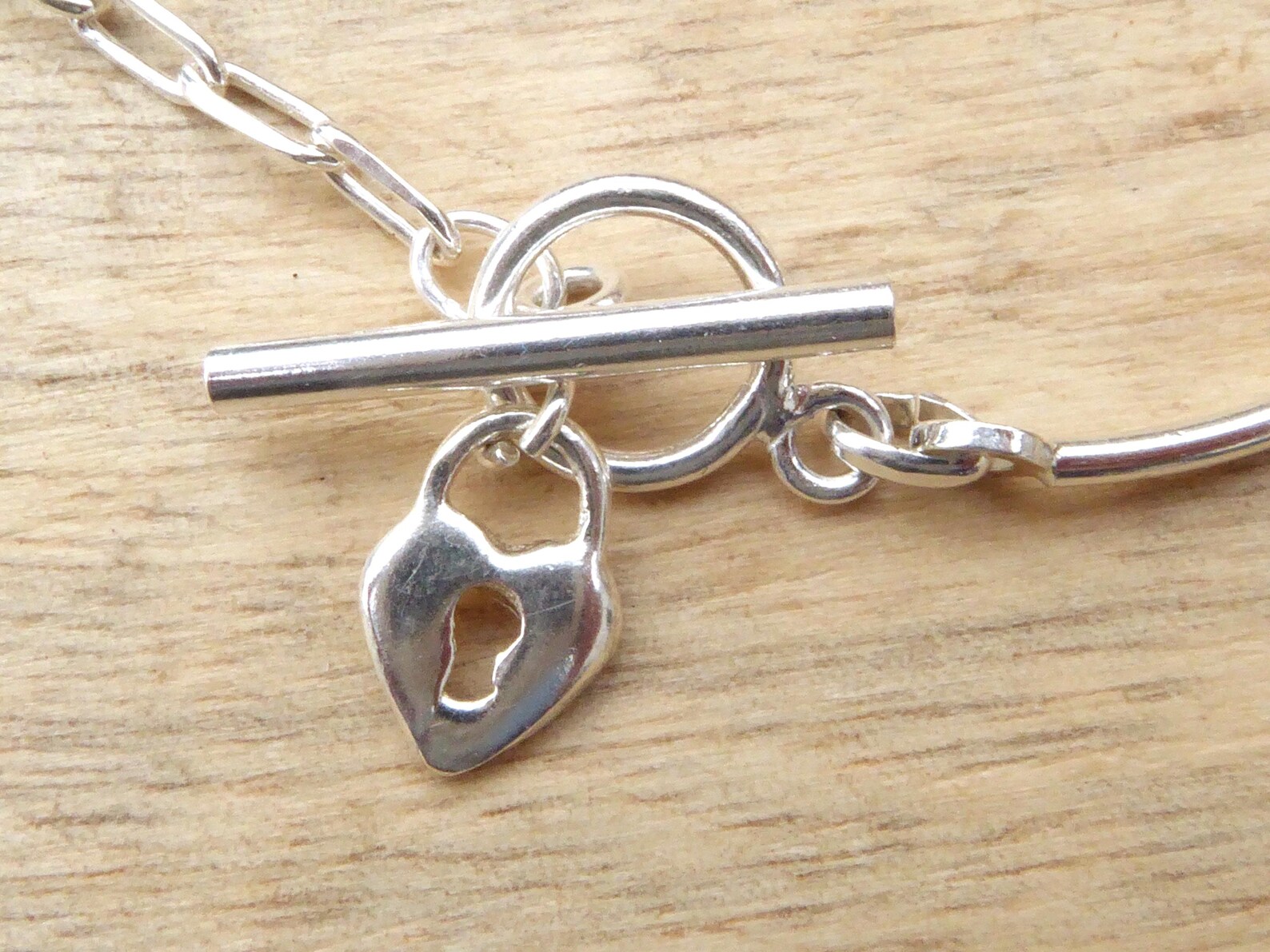 Bracelet argent Sterling 925 chaîne et cadenas - bracelet demi-jonc ...