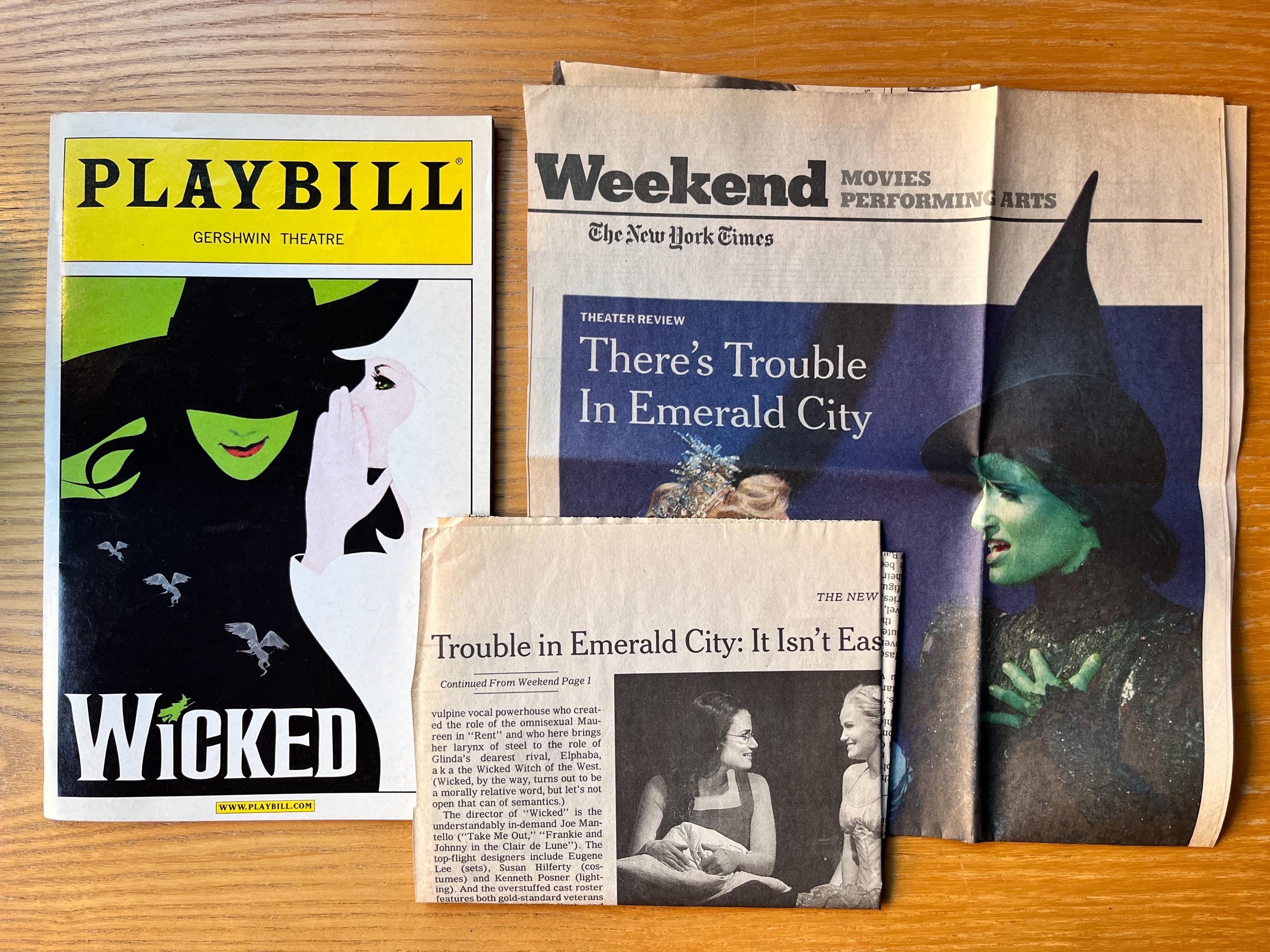 Wicked - Original Broadway Cast Playbill and Nytimes Review - Etsy