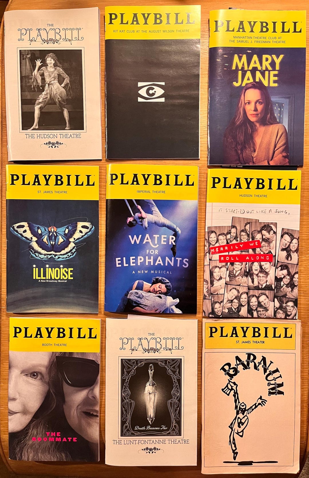 Playbills: Once Upon A Mattress/cabaret/mary Jane/illinoise/water for ...