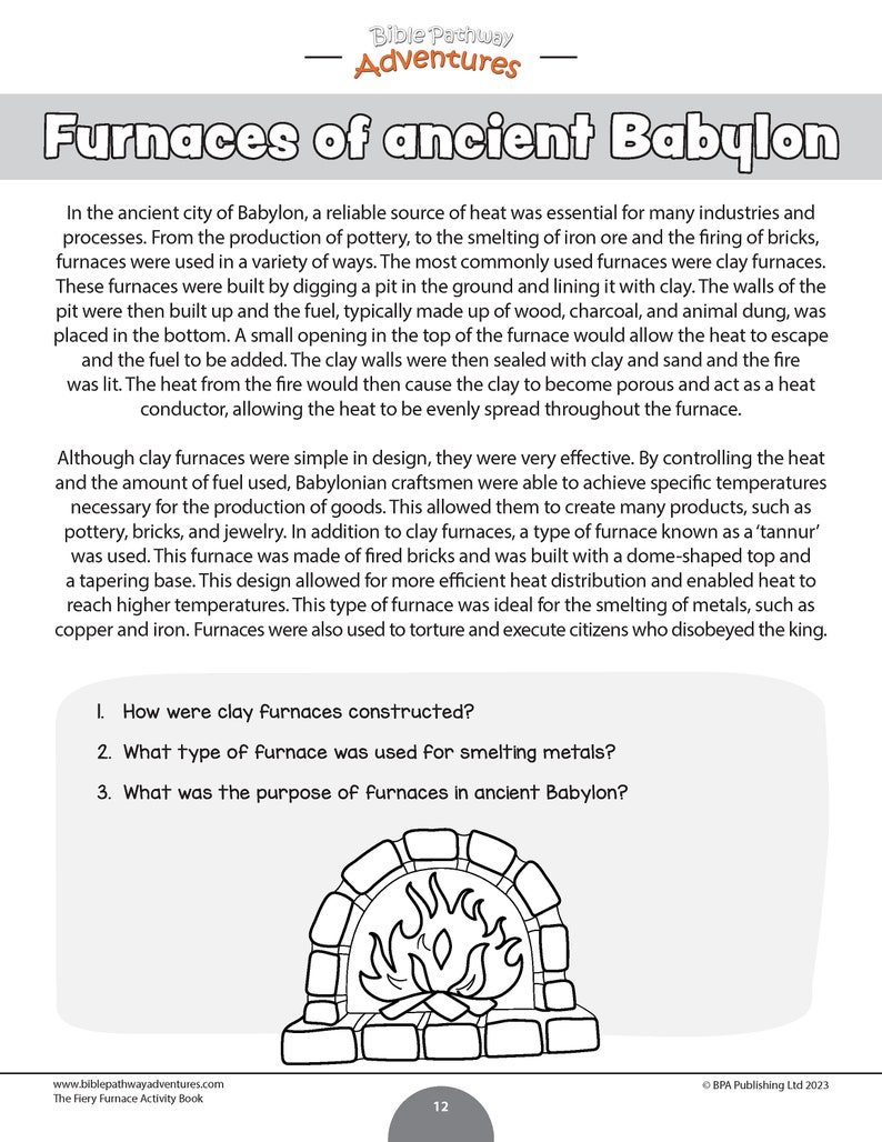 Bible Miracles: the Fiery Furnace Activity Book - Etsy