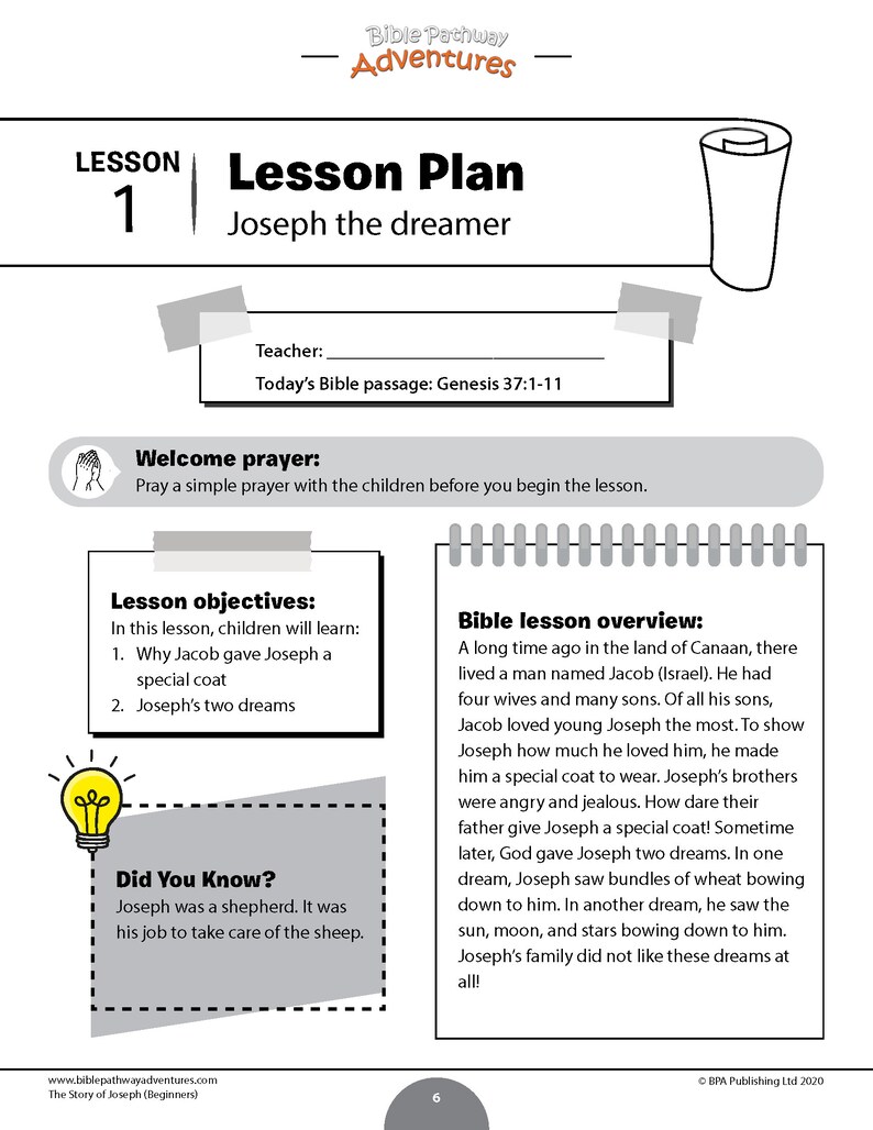 The Story of Joseph Activity Book for Beginners - Etsy