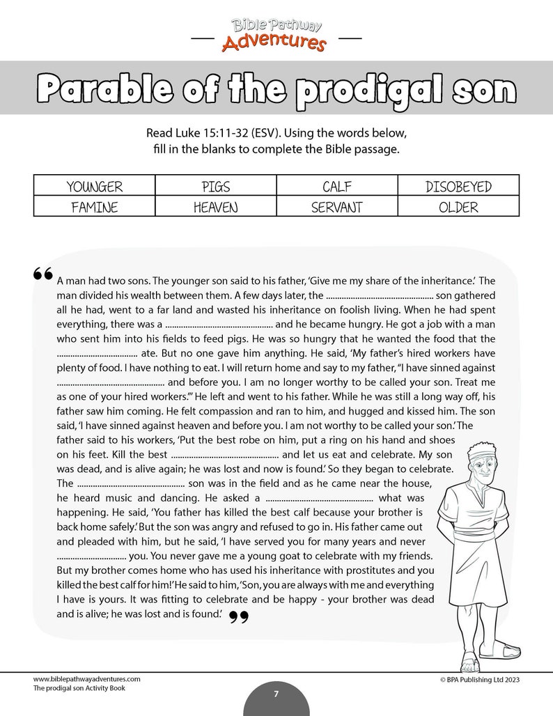 Bible Parable: the Prodigal Son Activity Book - Etsy
