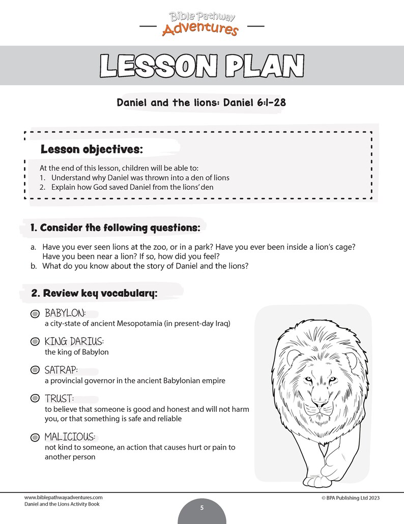 Bible Miracles: Daniel and the Lions Activity Book - Etsy