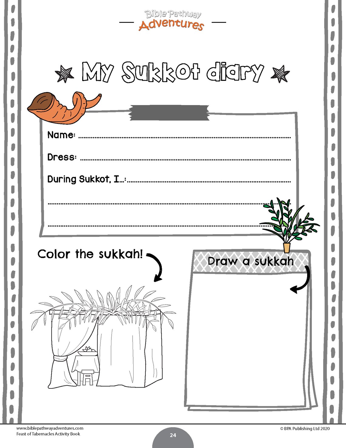 Feast of Tabernacles sukkot Activity Book | Etsy