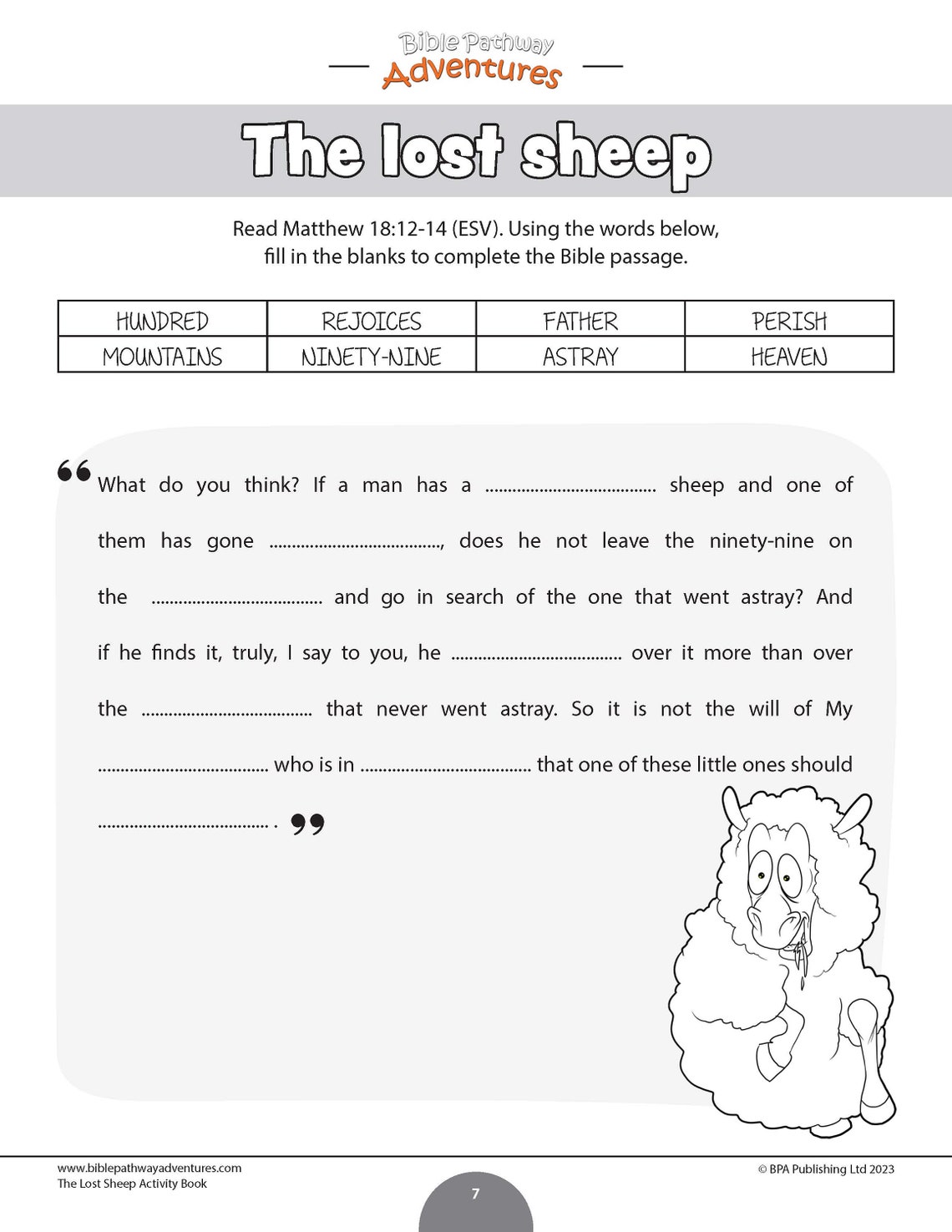 Bible Parable: the Lost Sheep Activity Book - Etsy