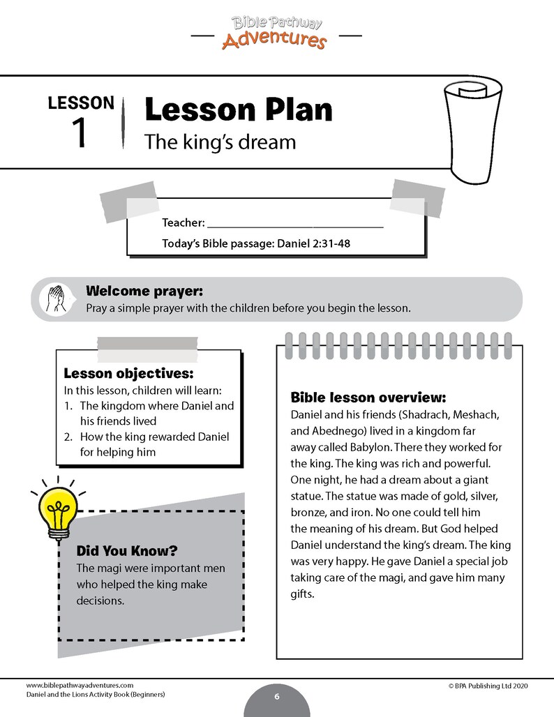 Daniel and the Lions Activity Book for Beginners - Etsy