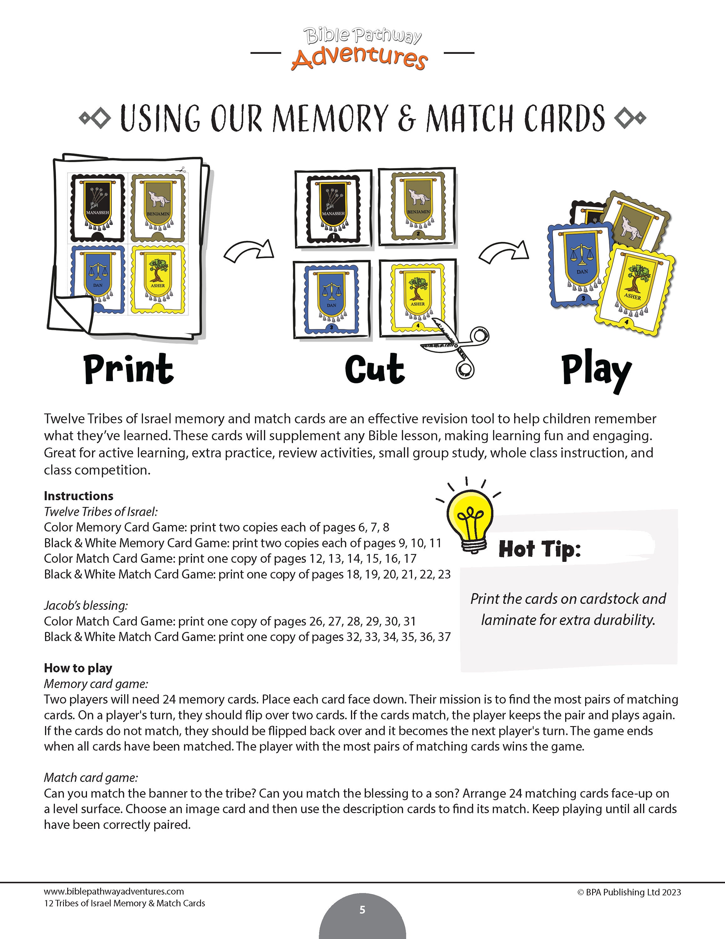 12 Tribes Of Israel Memory And Match Cards Etsy