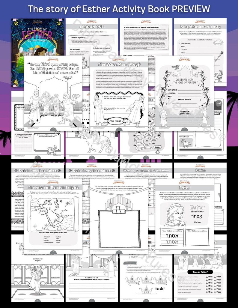 The Story of Esther Bible Activity Book - Etsy