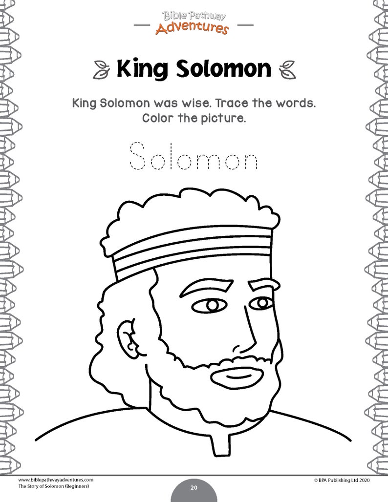 The Story of Solomon Activity Book for Beginners - Etsy
