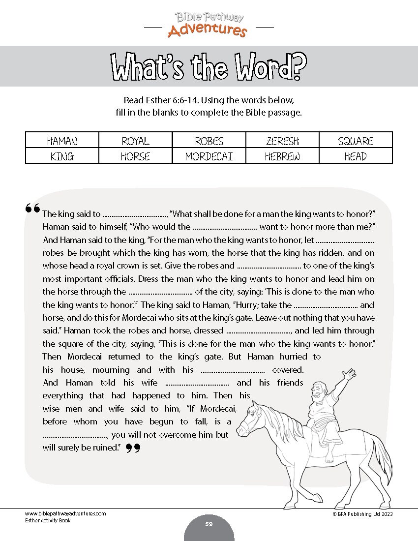 Esther Bible Activity Book - Etsy