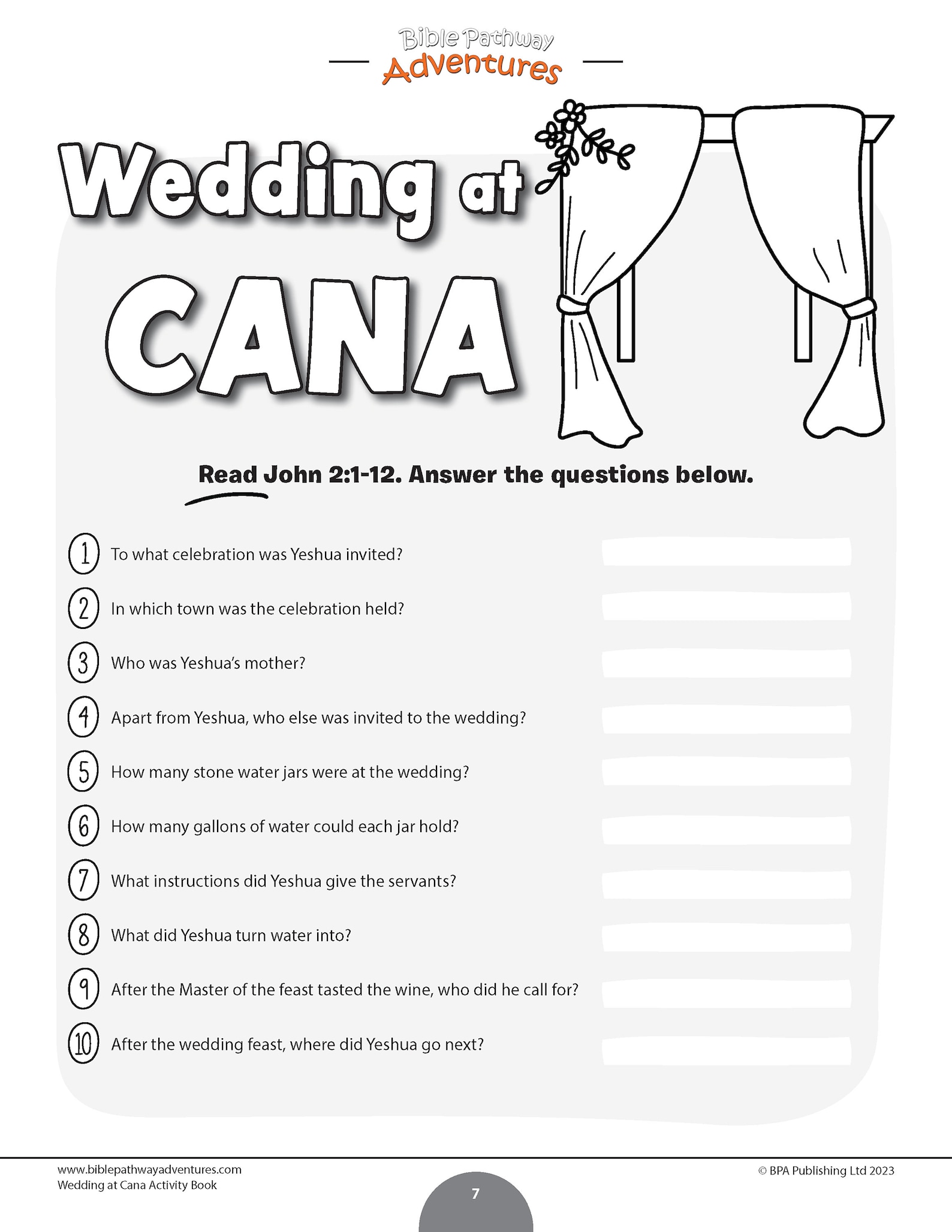 Bible Miracles: Wedding at Cana Activity Book - Etsy