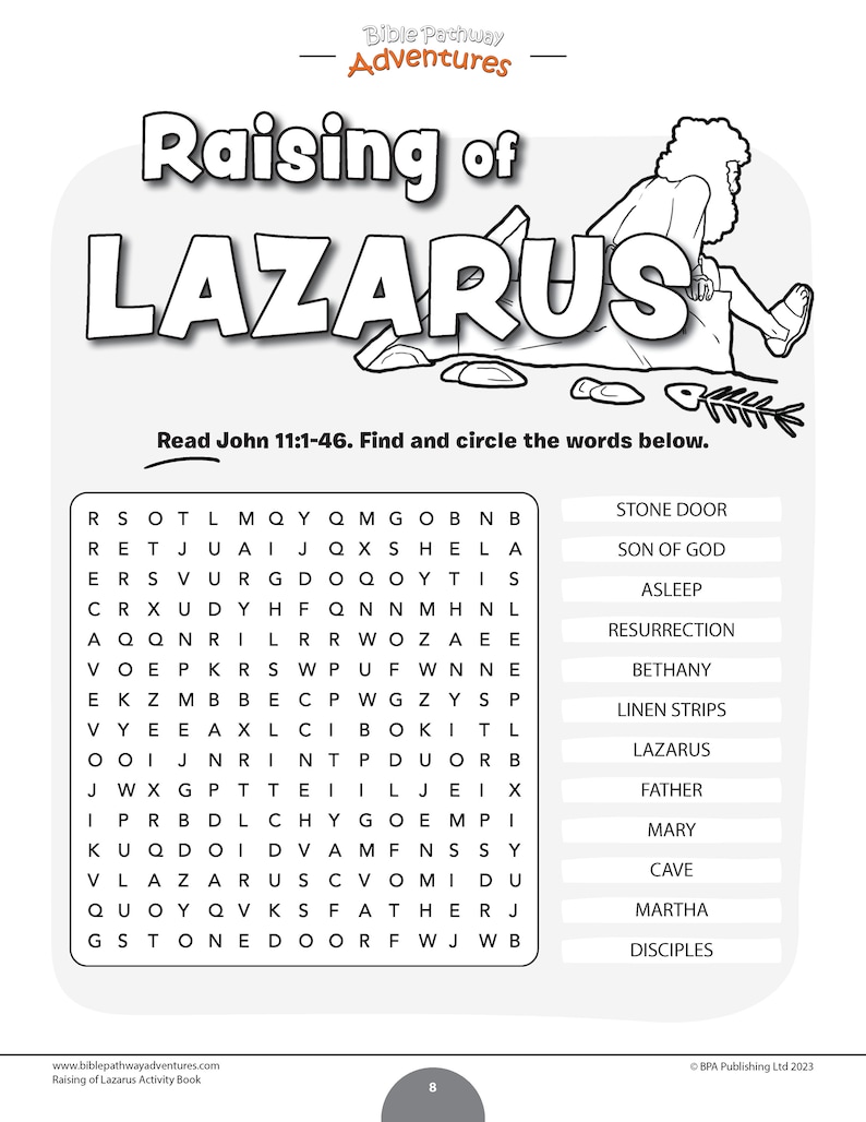 Bible Miracles: Raising of Lazarus Activity Book - Etsy