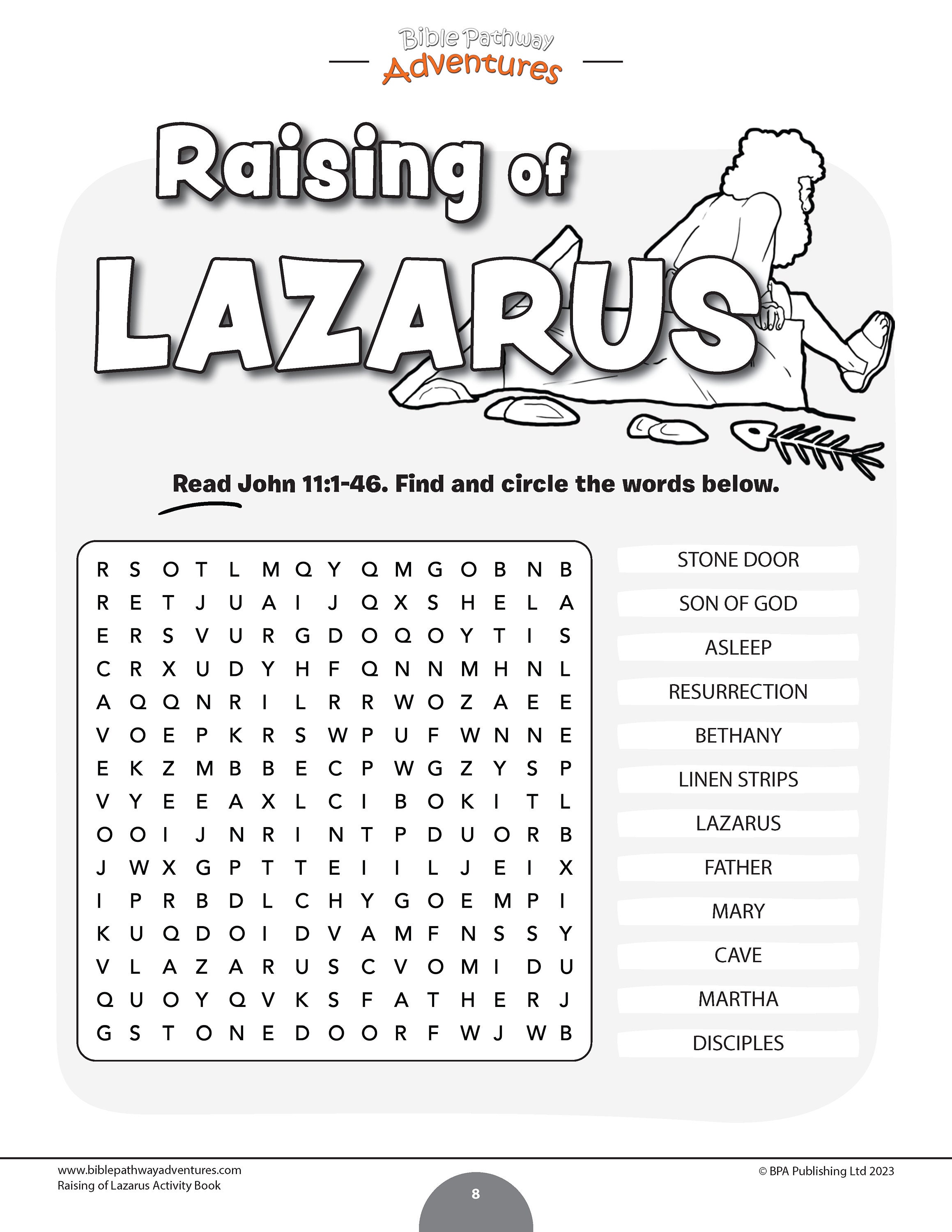 Bible Miracles: Raising of Lazarus Activity Book - Etsy