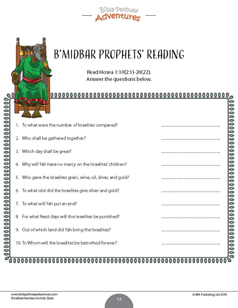 B'midbar / Numbers Torah Portion Activity Book - Etsy
