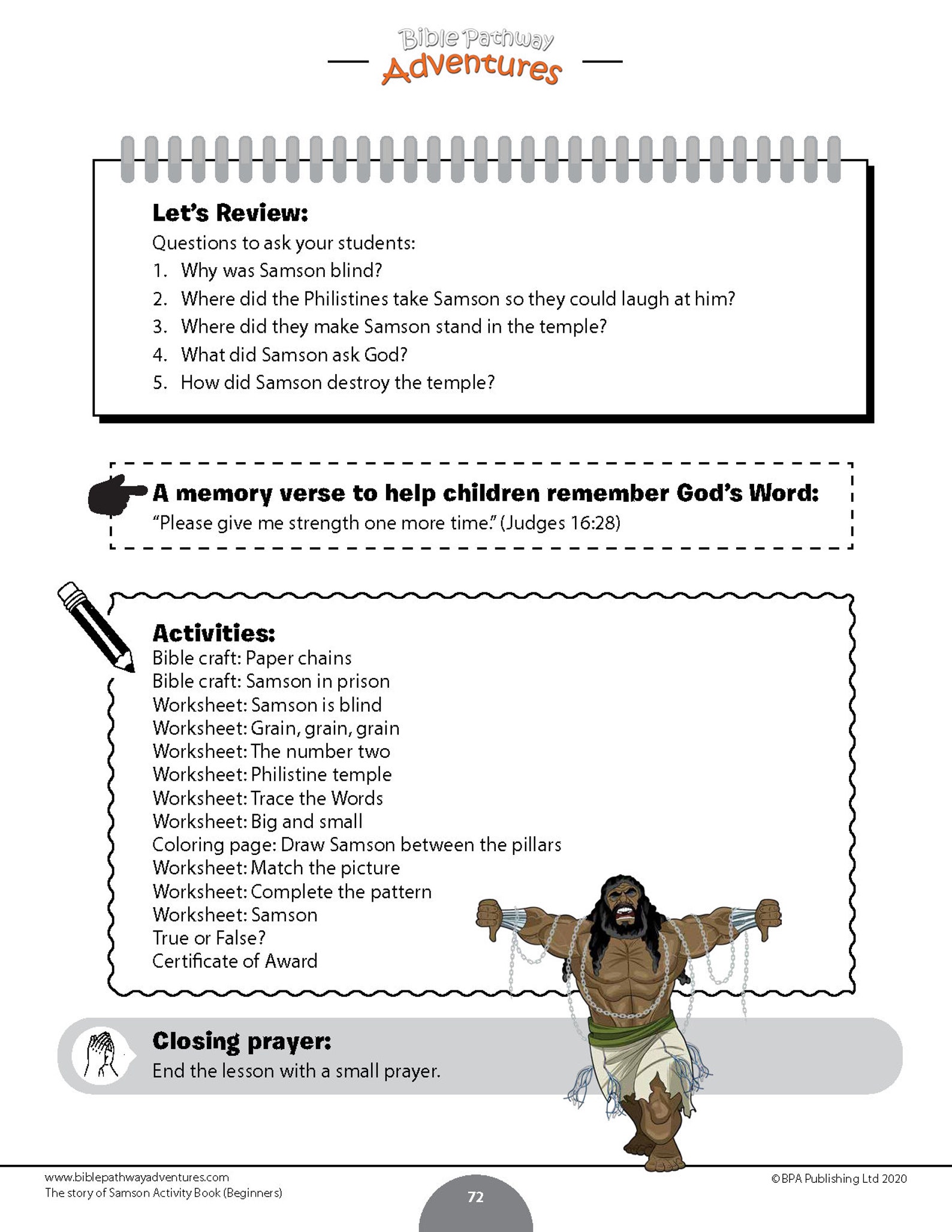 The Story of Samson Activity Book for Beginners - Etsy