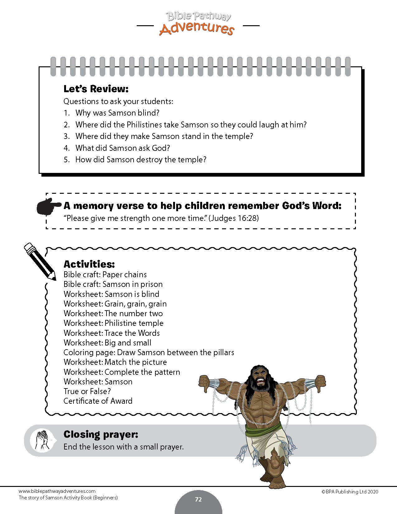 The Story of Samson Activity Book for Beginners - Etsy