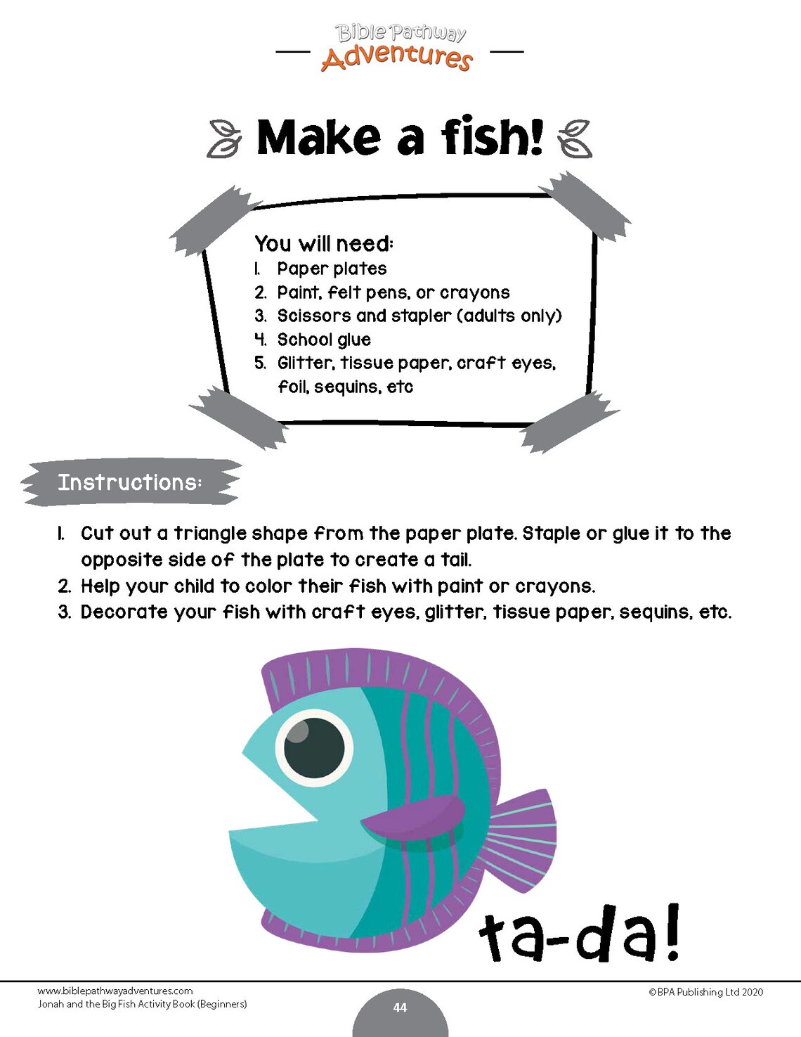 Jonah and the Big Fish Activity Book for Beginners - Etsy