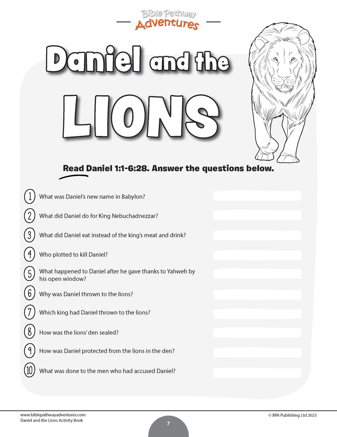 Bible Miracles: Daniel and the Lions Activity Book - Etsy