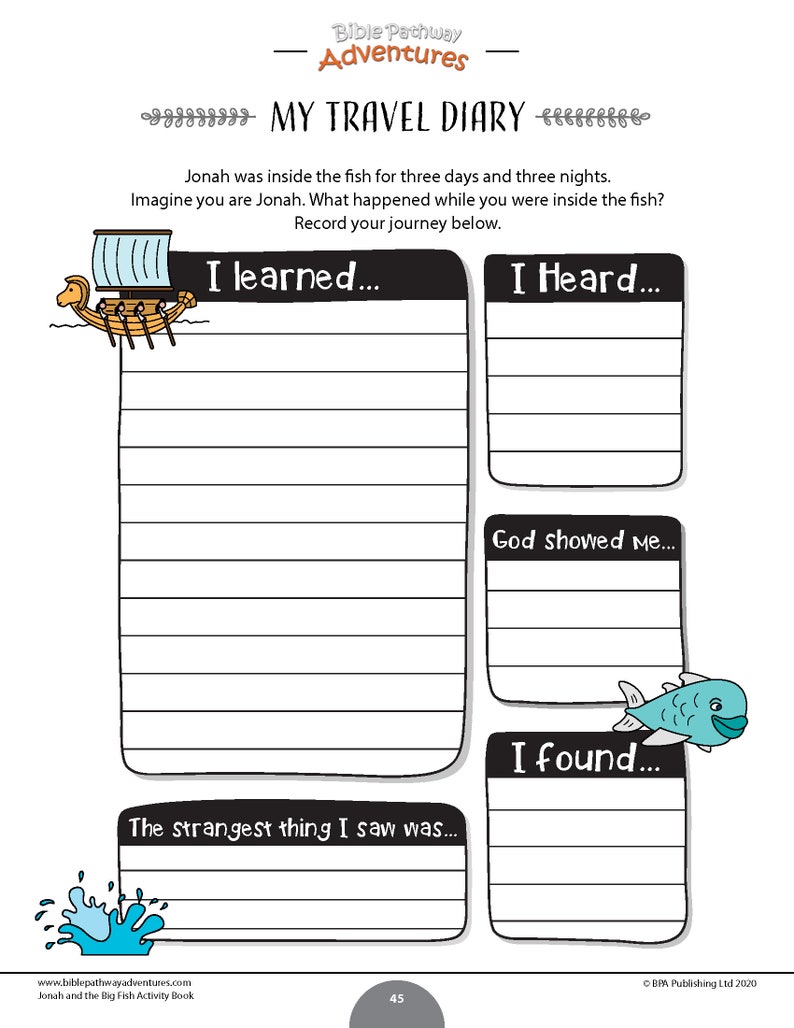 Jonah and the Big Fish Activity Book & Lesson Plans - Etsy