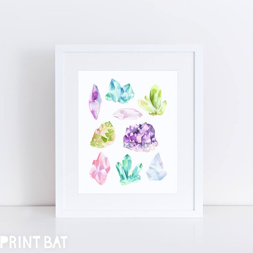 Gemstones Minerals Art Print Watercolor Gemstones Painting - Etsy