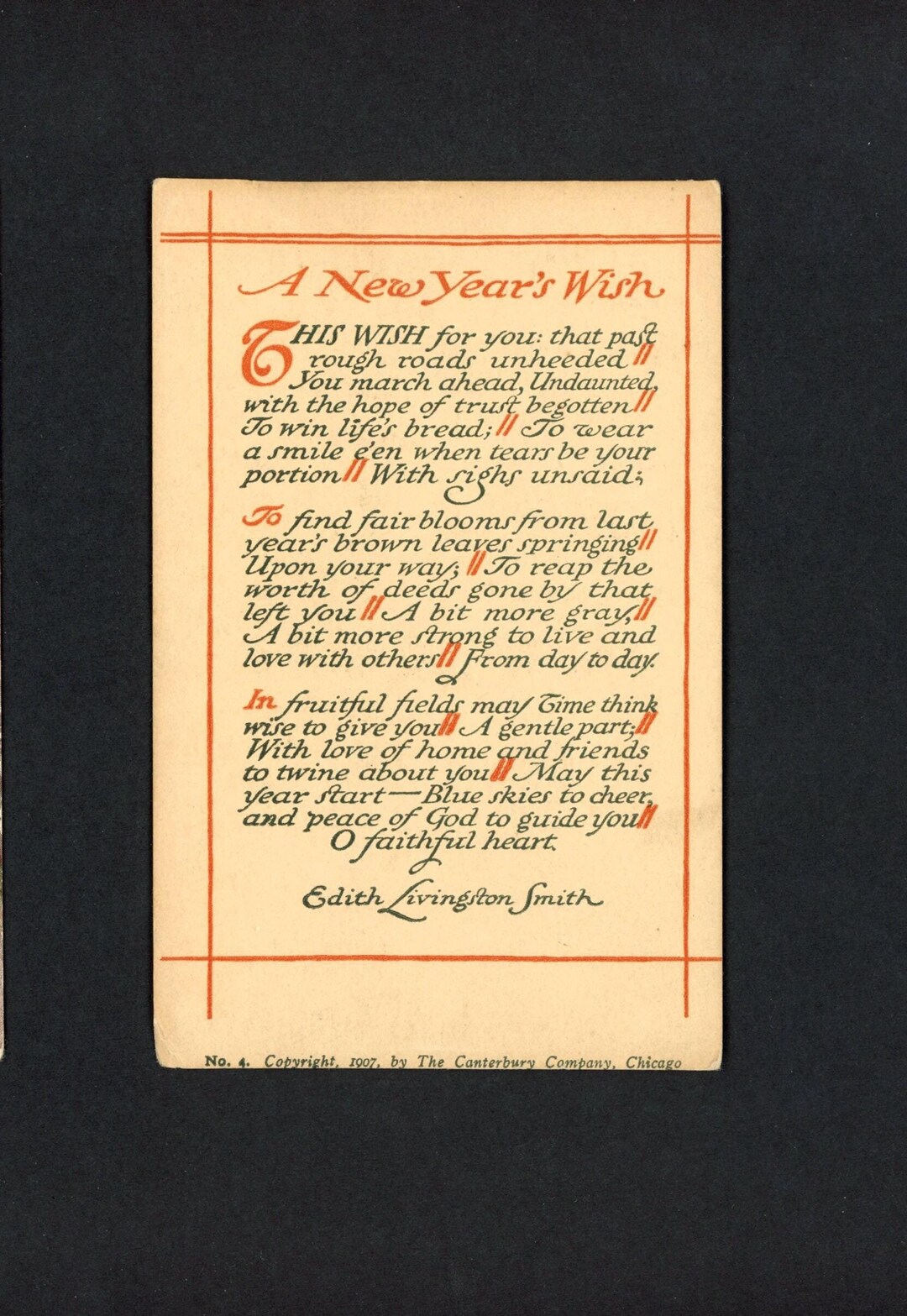 1907 New Year's Postcard With Poem by Edith Livingston Smith for ...