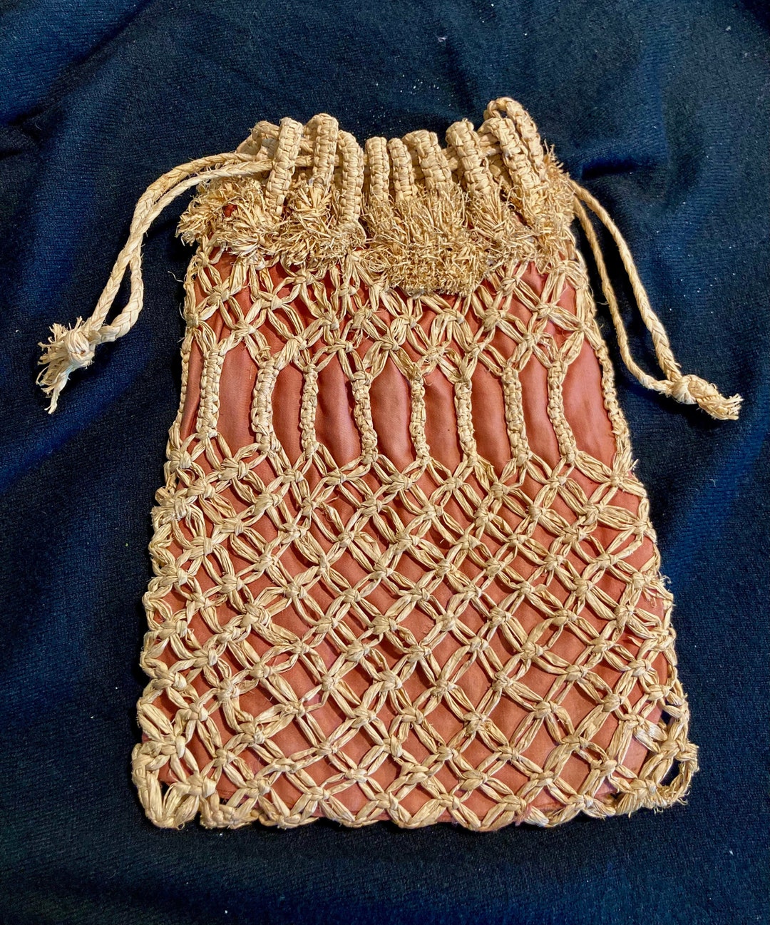 Magnificent Victorian Macrame Raffia & Silk Drawstring Purse - Etsy