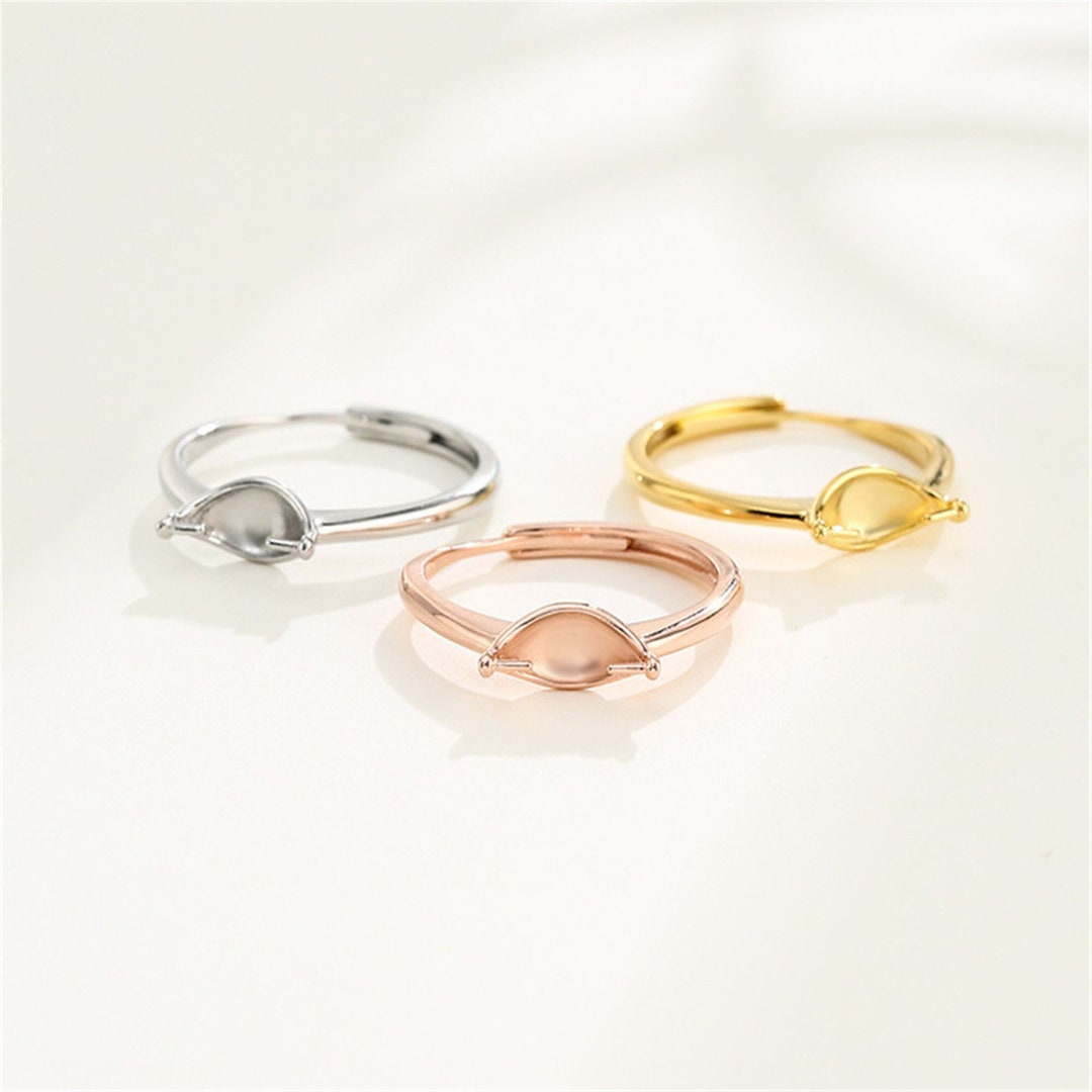 Ring Setting 7mm-8mm Drilled Pearl or Beads Pinch Mount Adjustable 925 ...