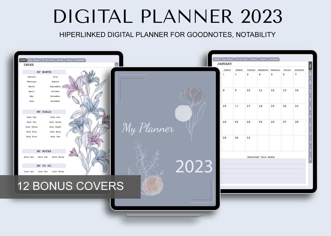 Dated Digital Planner 2023 Blue-gray Theme for Daily, Weekly, Monthly ...