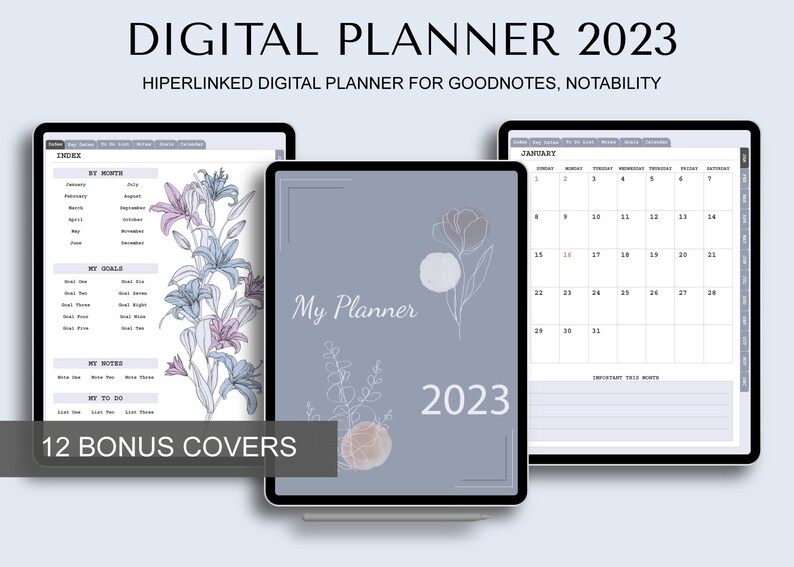 Dated Digital Planner 2023 Blue-gray Theme for Daily, Weekly, Monthly ...