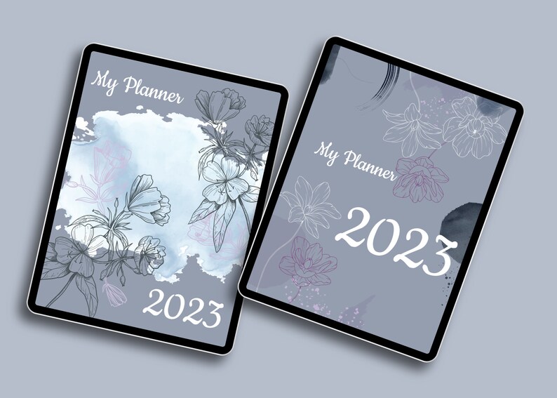 Digital Planner Covers 2023: 12 Aesthetic Blue-gray Theme Templates for ...