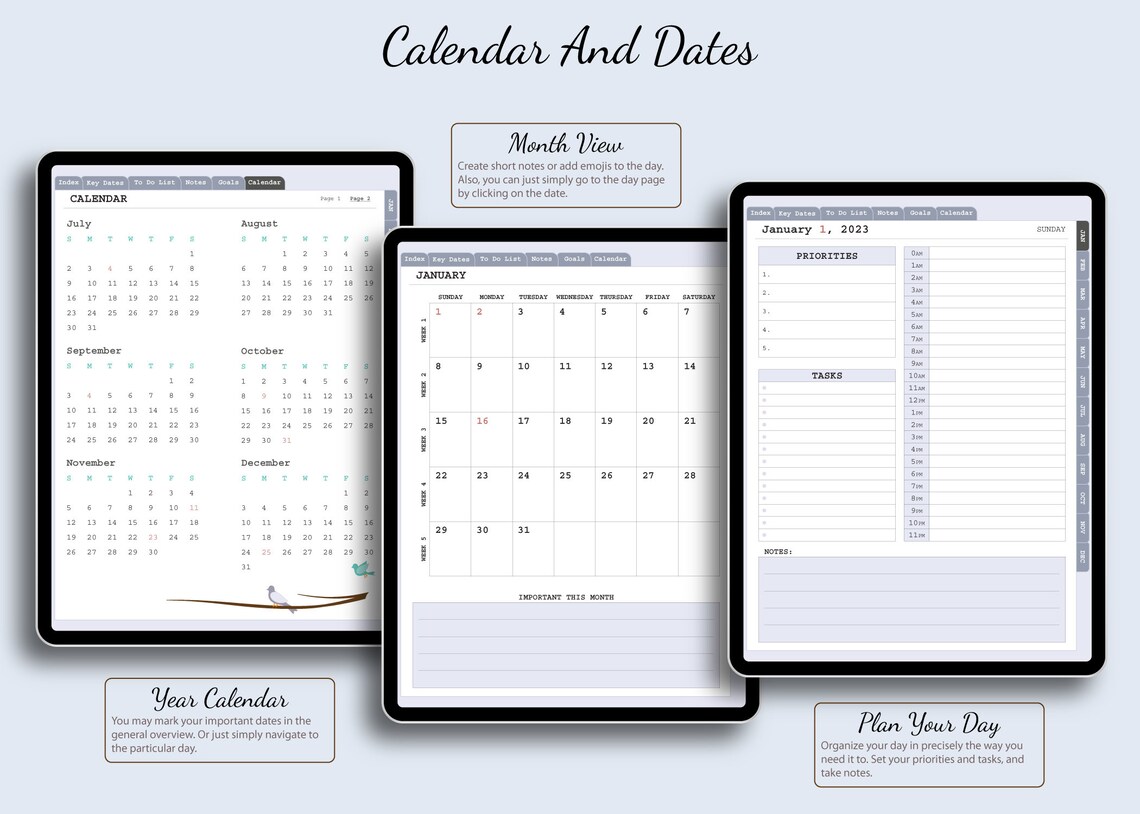 Dated Digital Planner 2023 Blue-gray Theme for Daily, Weekly, Monthly ...