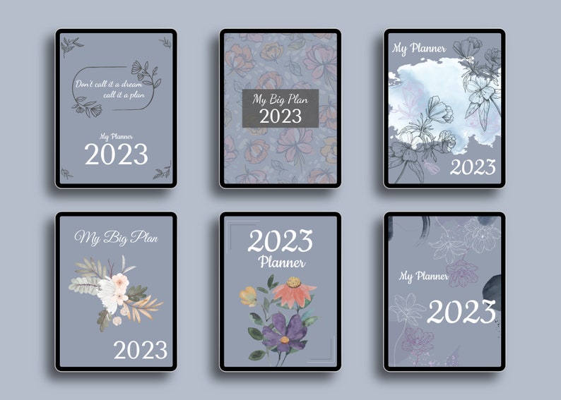 Digital Planner Covers 2023: 12 Aesthetic Blue-gray Theme Templates for ...