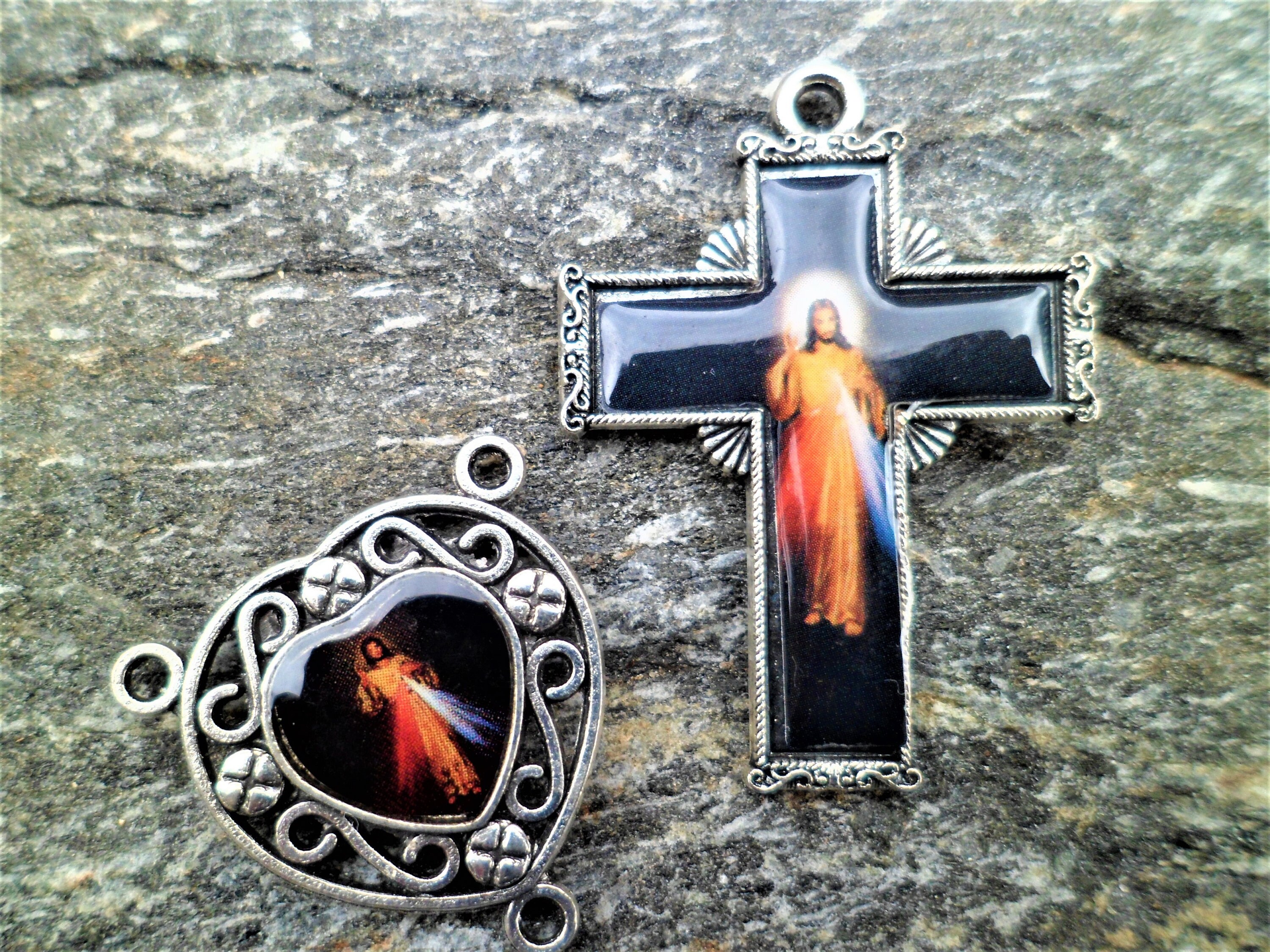 Jesus Divine Mercy Cross Center Rosary Connector 3 Links - Etsy