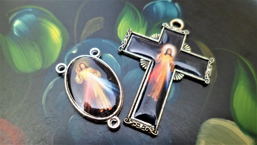 Jesus Divine Mercy Cross + Rosary Center Connector 3 Links, Cross 38 X ...