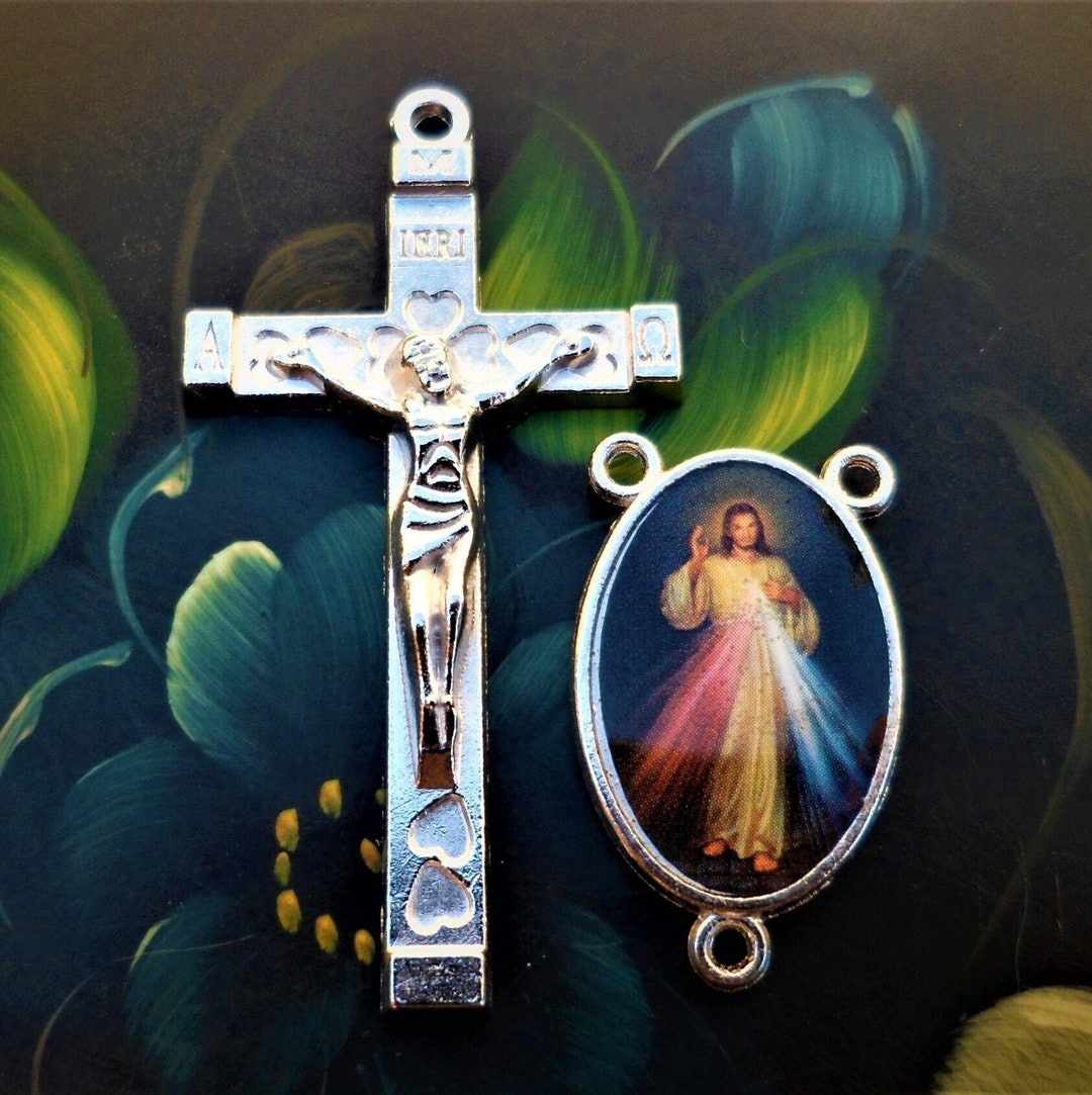 1 Kit Chapelet Croix Centre Rosaire Jésus Divin Miséricorde Double Face ...