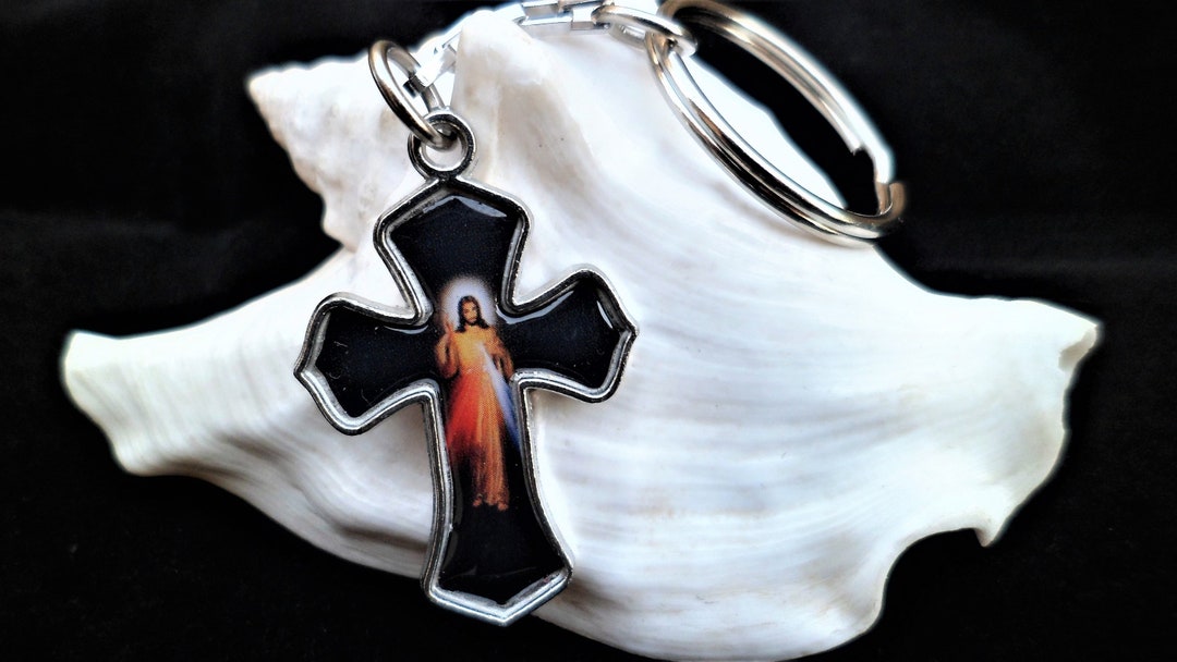 Porte Clés Croix Jésus Divin Double Face en Email et Acier - Etsy France