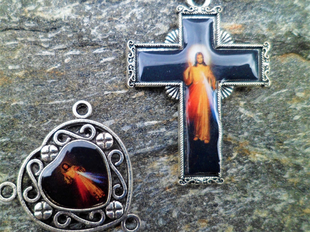 Jesus Divine Mercy Cross Center Rosary Connector 3 Links - Etsy