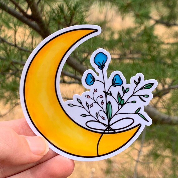 Floral Moon Die Cut Sticker Watercolor Floral Moon Decal - Etsy