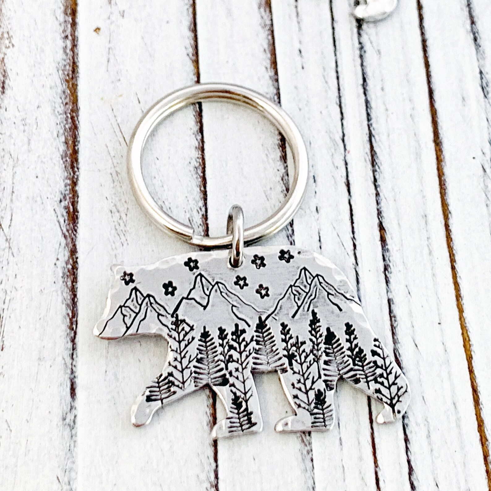 Forest Bear Hand Stamped Aluminum Key Chain / Bear Key Chain / - Etsy