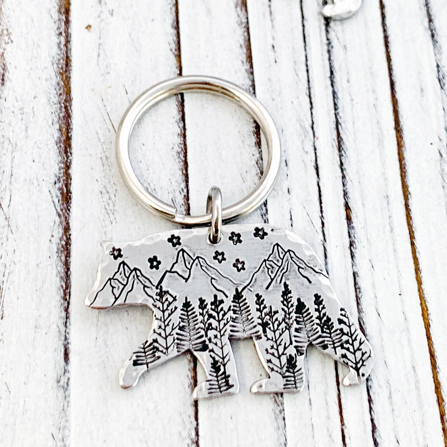 Forest Bear Hand Stamped Aluminum Key Chain / Bear Key Chain / - Etsy