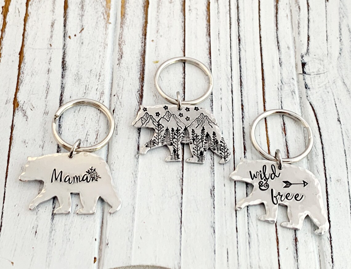 Forest Bear Hand Stamped Aluminum Key Chain / Bear Key Chain / - Etsy