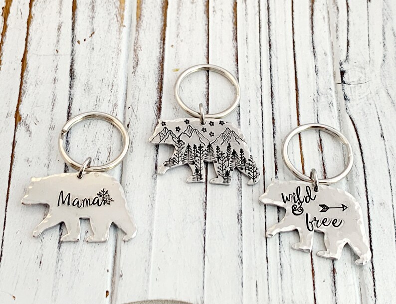 Forest Bear Hand Stamped Aluminum Key Chain / Bear Key Chain | Etsy