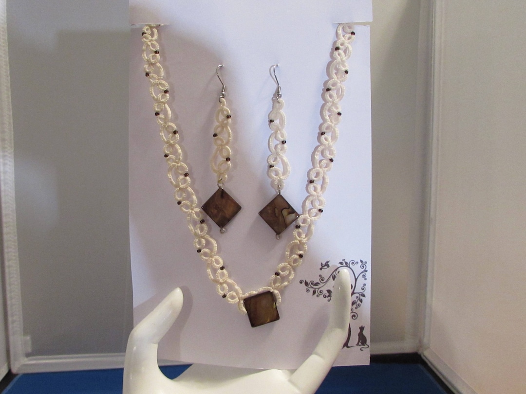 Unique Handmade Macrame Set. Macrame Set of Necklace and Earings. - Etsy
