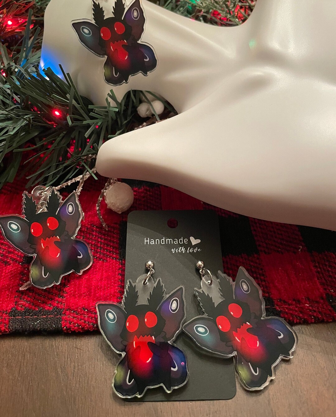 Mothman Eating Christmas Light Earrings - Etsy