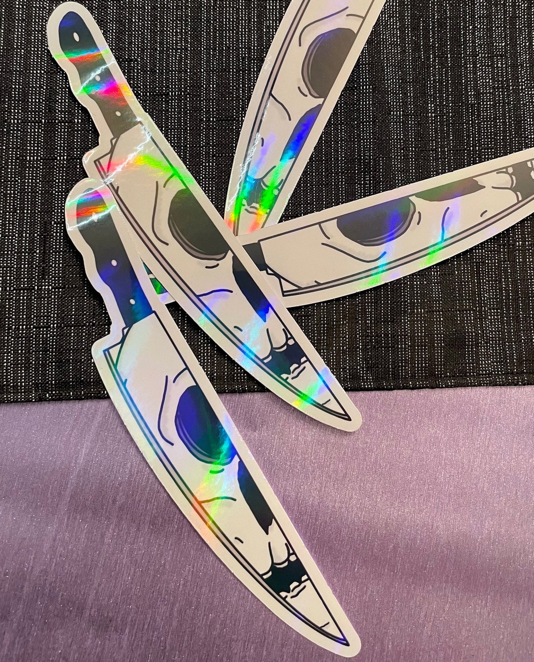 Skull Face Knife Holographic Sticker - Etsy