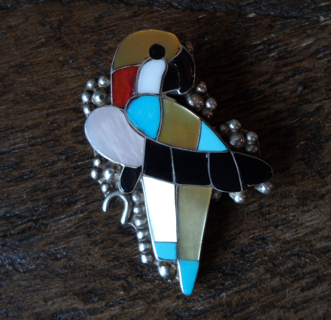 Vintage Zuni Inlay Parrot Brooch Sterling Silver and | Etsy