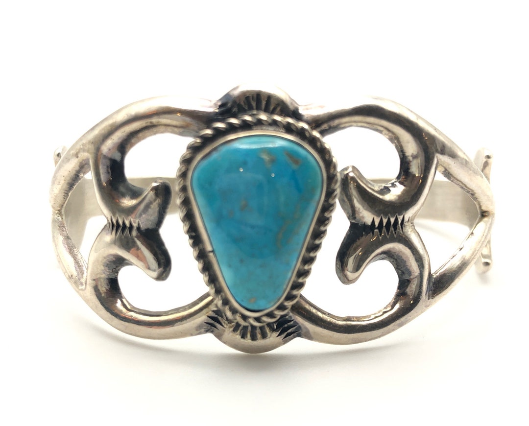 Wilson Begay Sand Cast Sterling Silver and Turquoise Bracelet - Etsy