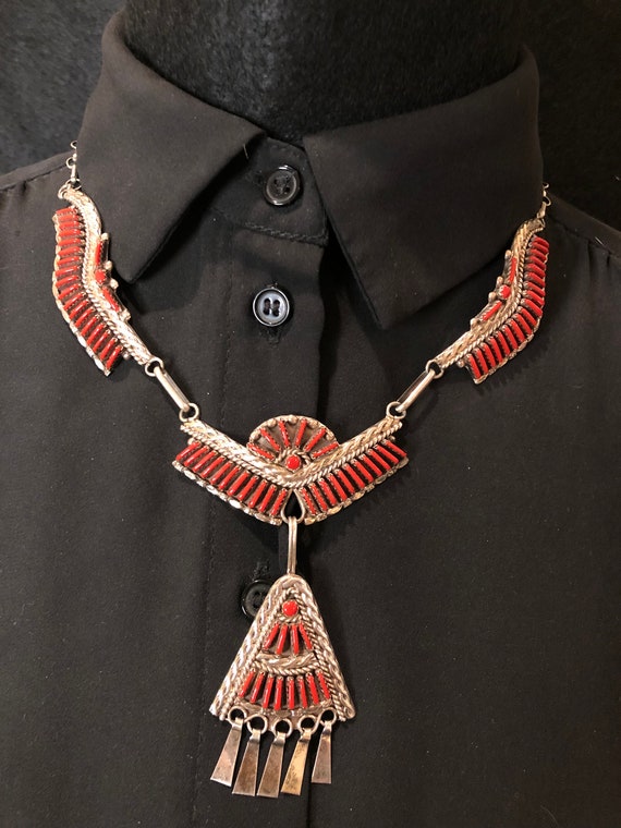 Helen Harrison Navajo Needle Point Coral Necklace Ear… - Gem