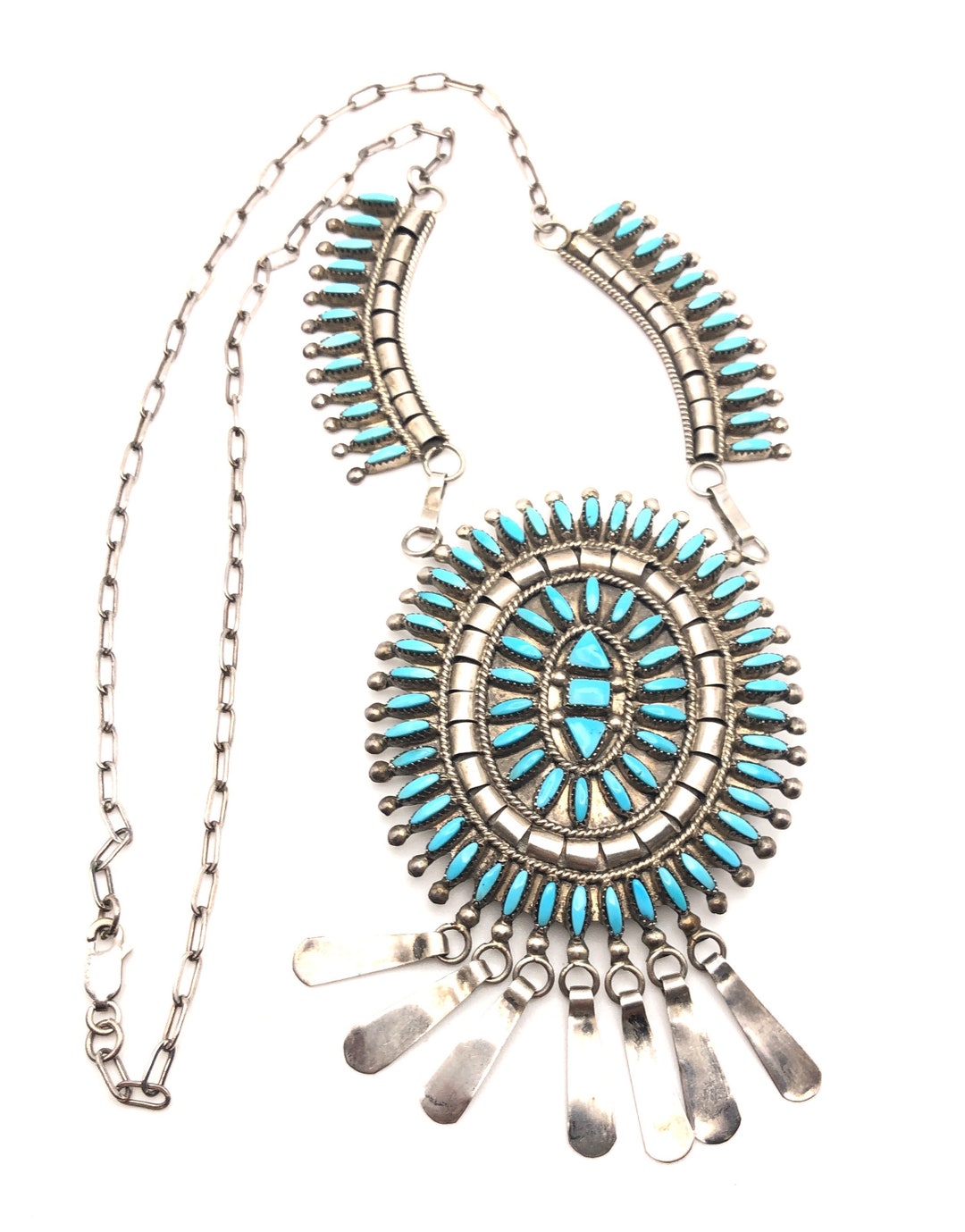 Vintage Zuni Needle Point Sterling Silver and Turquoise Necklace ...
